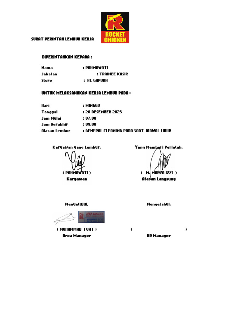 Surat Perintah Lembur Karyawan RC Gapura | PDF