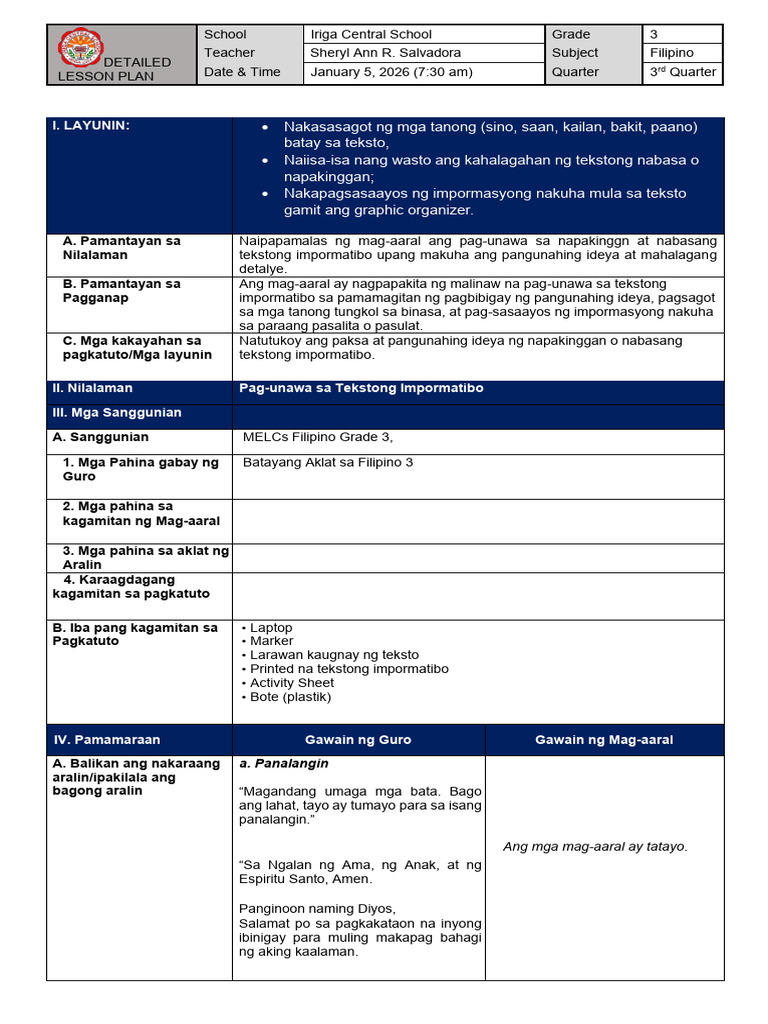 Detailed Lesson Plan f3 | PDF