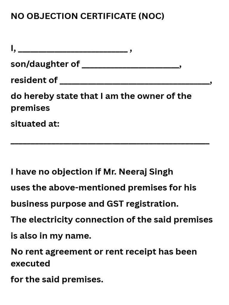 No Objection Certificate (Noc) | PDF