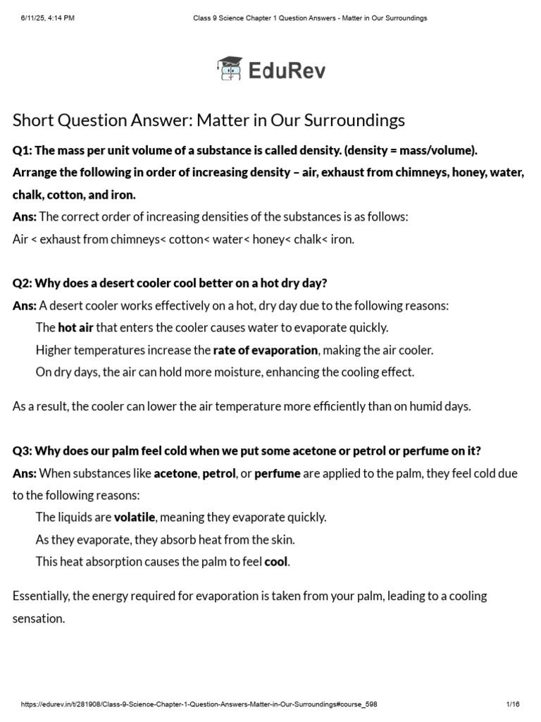 Class 9 Science Chapter 1 Question Answers - Matter in Our ...