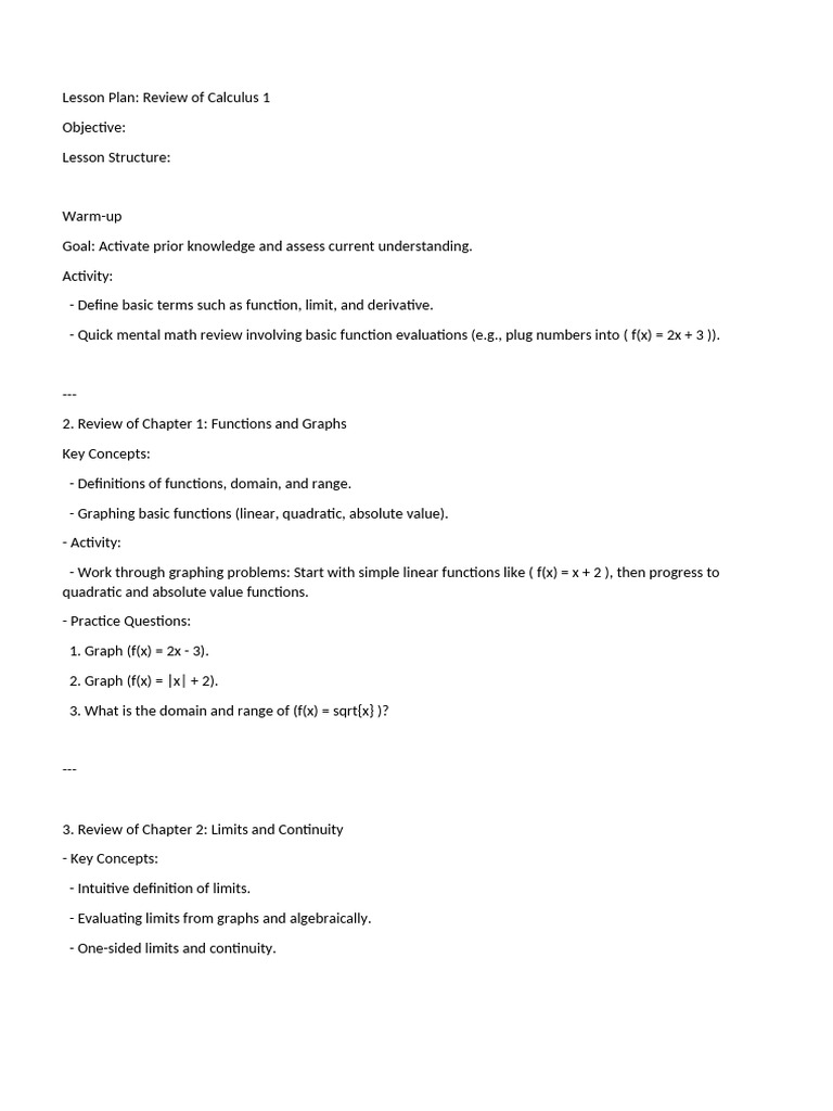 Lesson Plan | PDF | Derivative | Function (Mathematics)