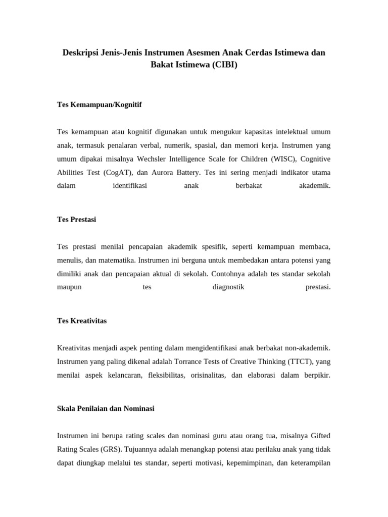 Instrumen Asesmen Anak Berbakat CIBI | PDF