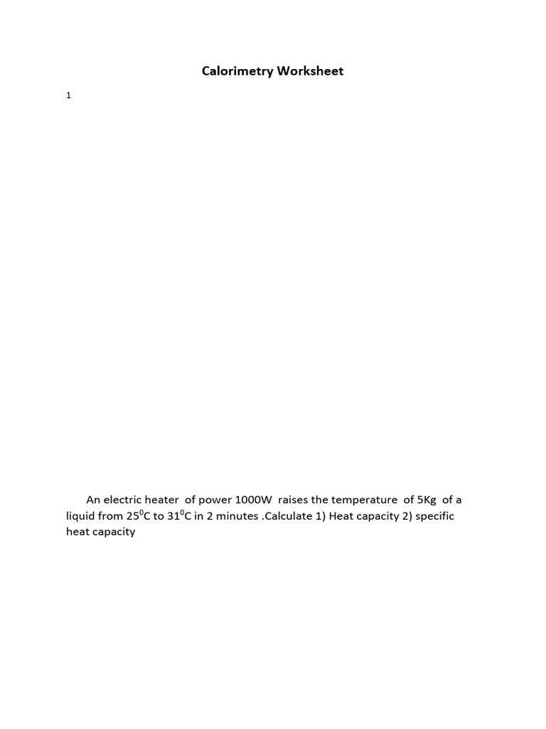 Calorimetry Worksheet | PDF | Heat | Calorimetry