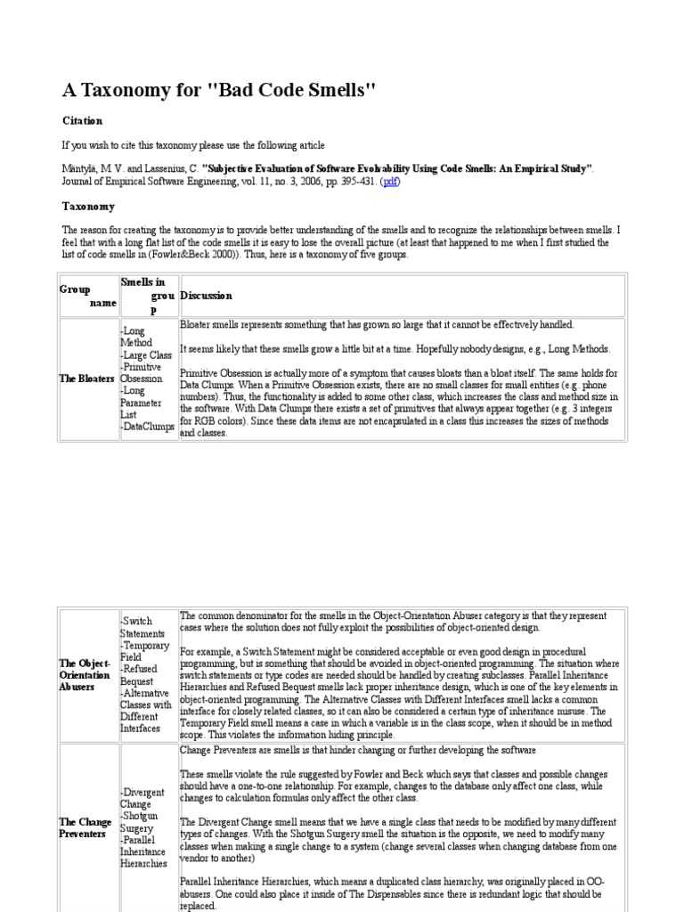 Bad Code Smells Pdf Inheritance Object Oriented Programming Class Computer Programming 8551