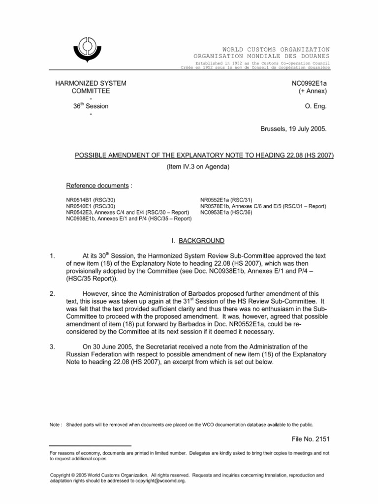 WCO Explanatory Notes to 22.08 | PDF