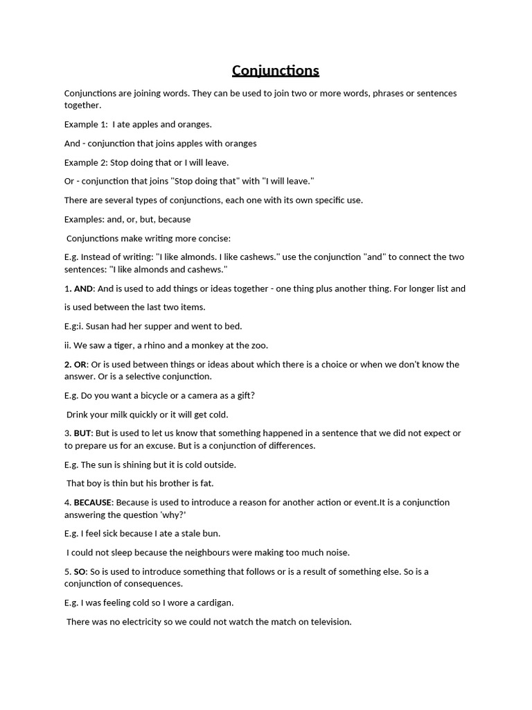 Conjunctions Grade 3. | PDF | Linguistics