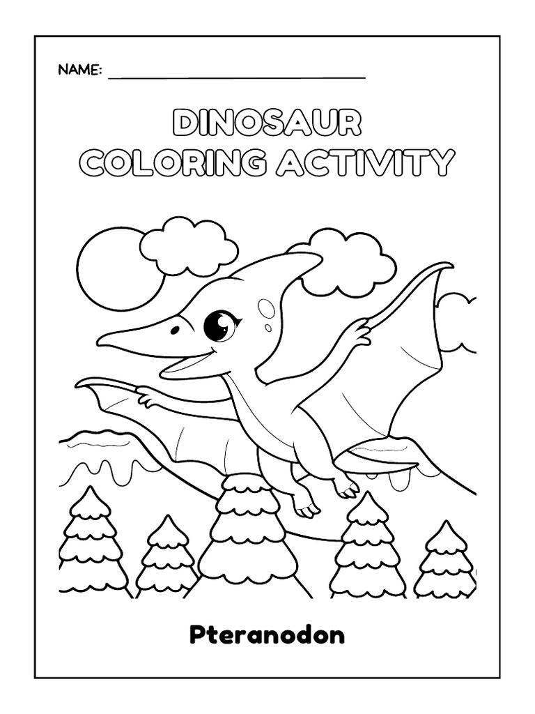 Dinosaur Coloring Activity Worksheet in Black and White Illustrative ...