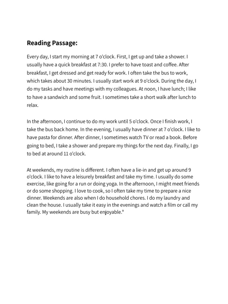 Reading Passage - My Daily Routine | PDF