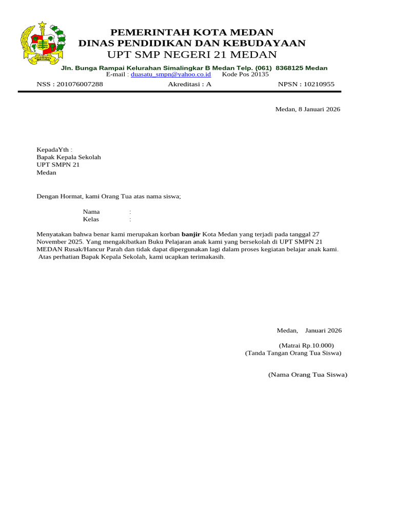 Surat Pernyataan Korban Banjir Medan | PDF