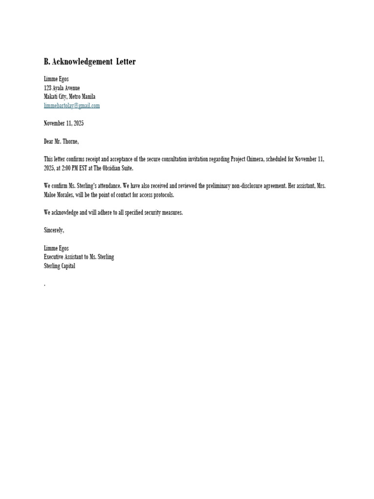 Acknowledgment of Project Chimera Invitation | PDF