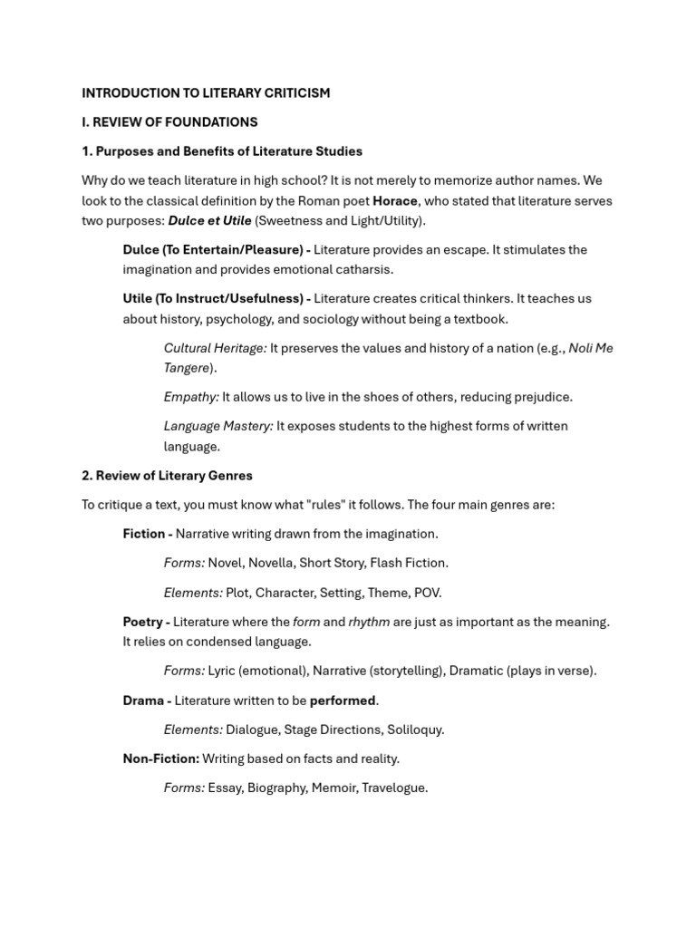 Foundations of Literary Criticism Guide | PDF | Narrative | Literary ...