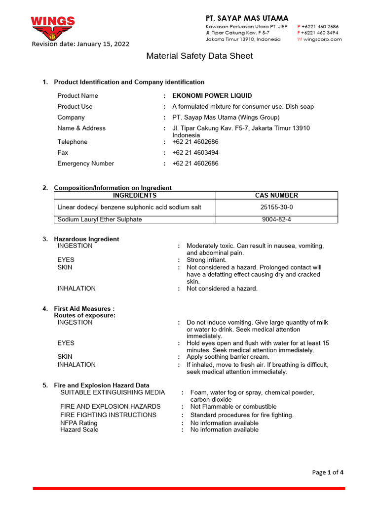 EKONOMI POWER LIQUID MSDS Guide | PDF | Waste Management | Dangerous Goods