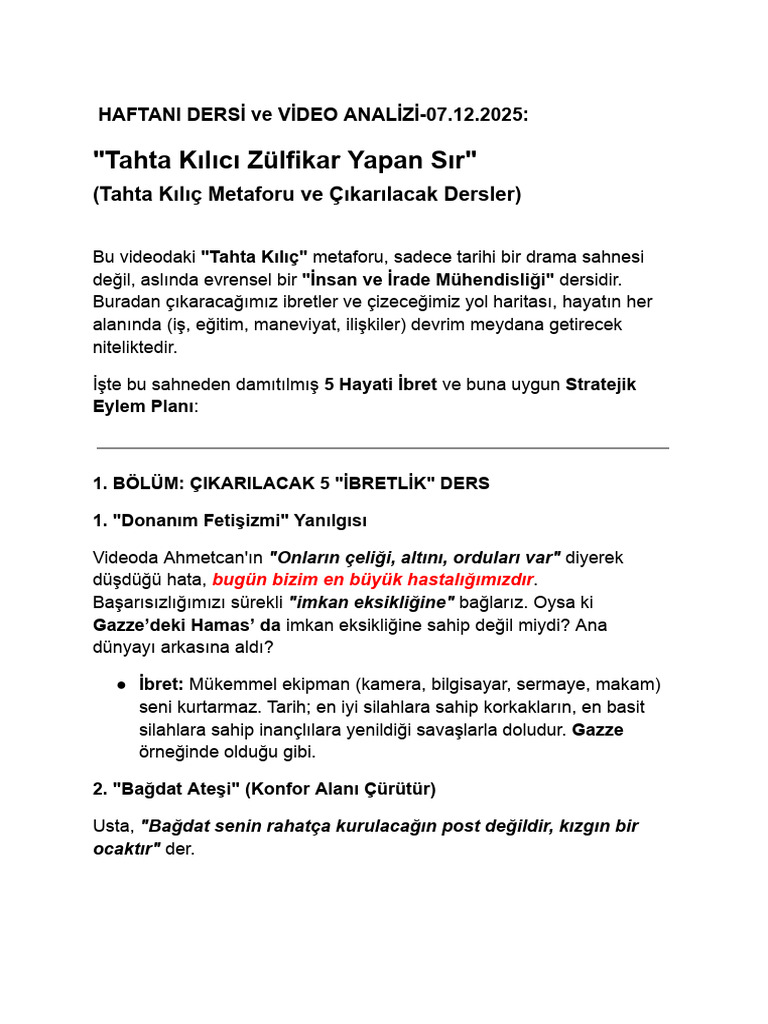 Tahta Kılıç Metaforu ve Çıkarılacak Dersler (1) | PDF