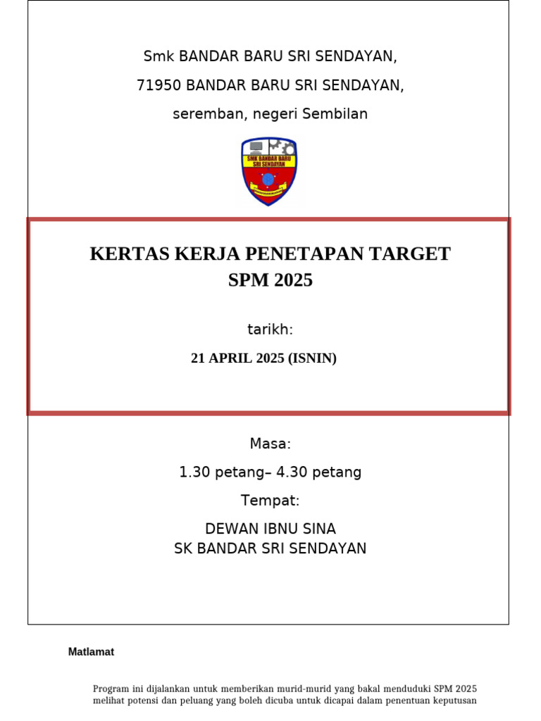 Kertas Kerja Penetapan Target SPM 2025 | PDF