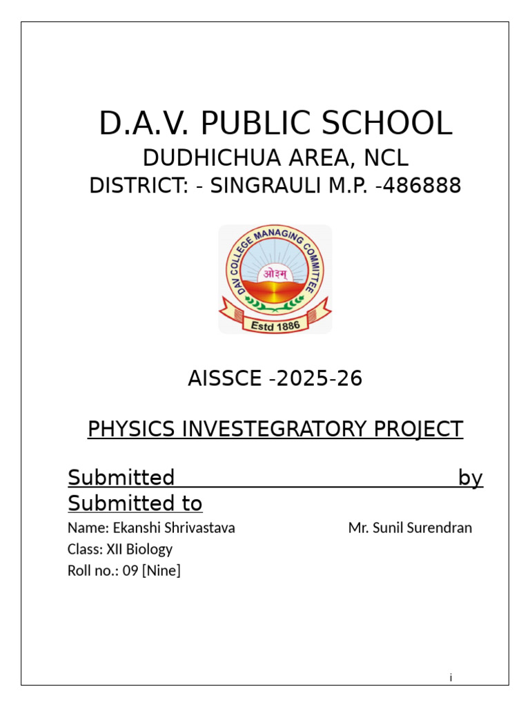 Physics Investigatory Project | PDF | Light | Applied And Interdisciplinary Physics