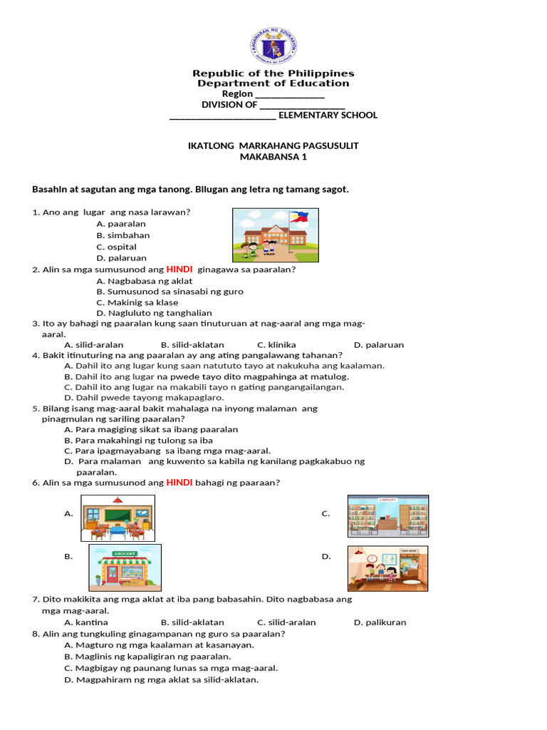 DTC PT q3 Grade 1 Matatag Makabansa 1 + Tos | PDF