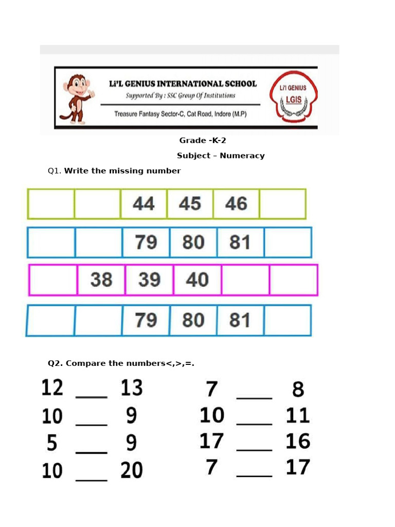 Numeracy Worksheet k2 | PDF