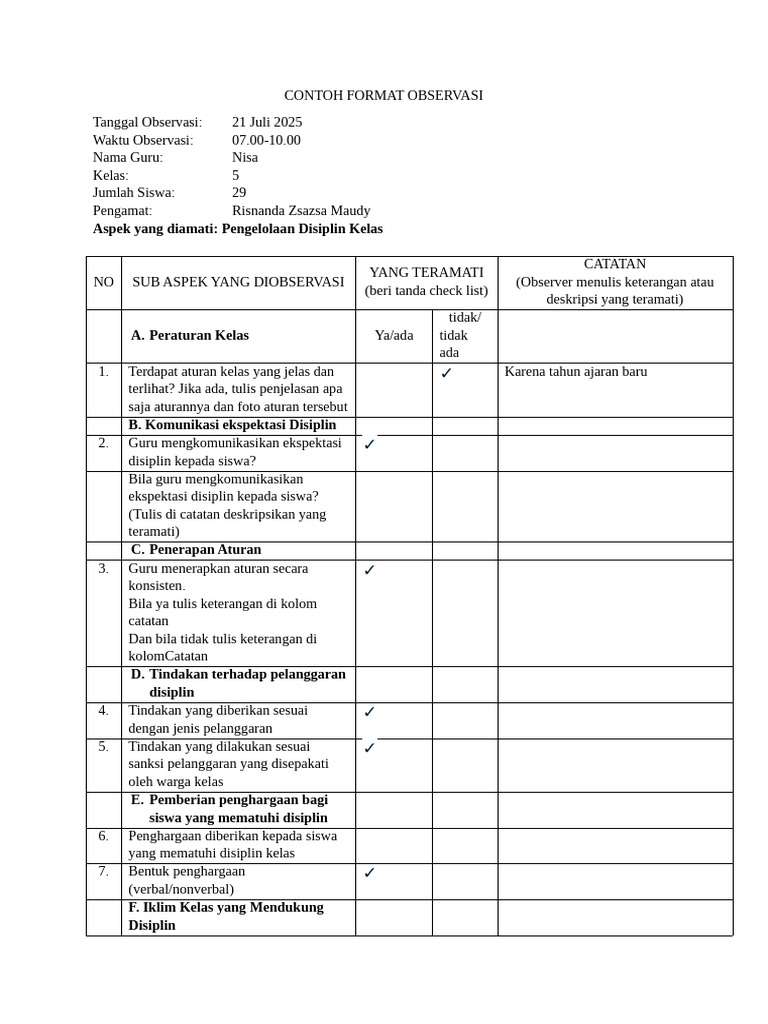 Contoh Format Observasi | PDF