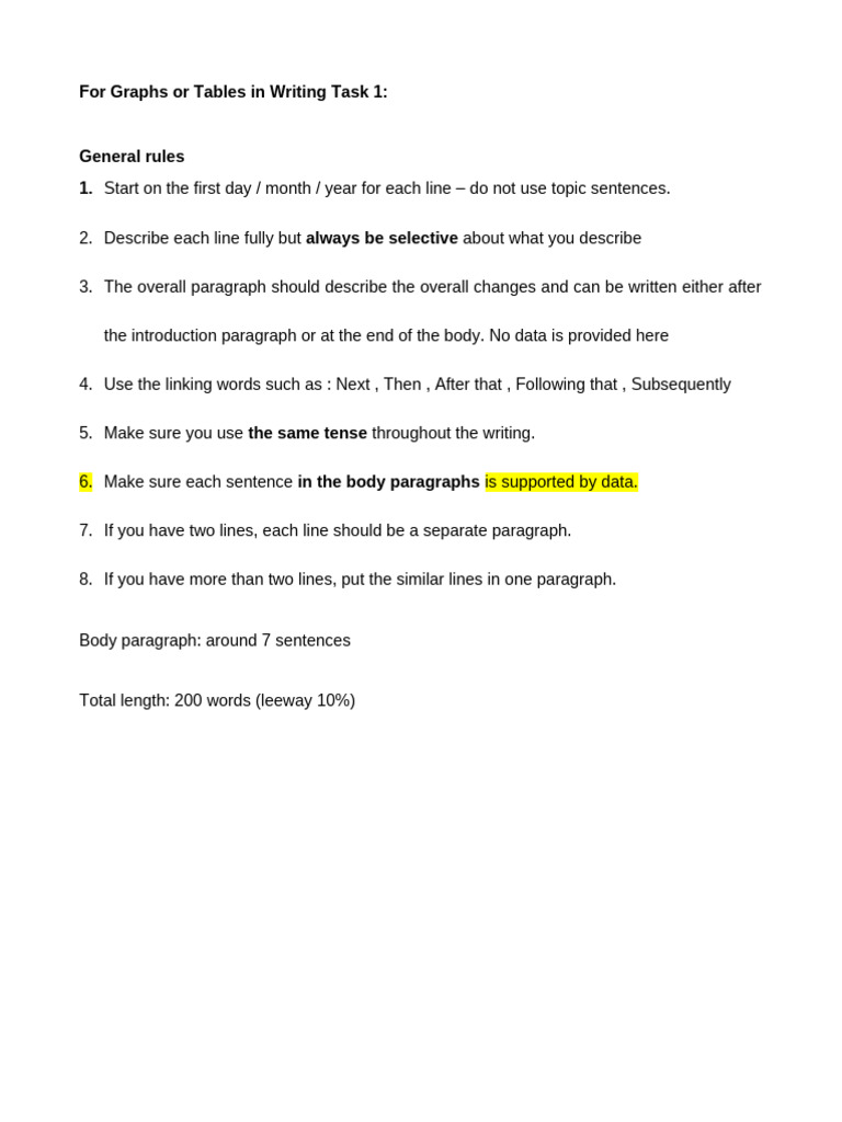 Gerenal Rules for Graphs or Tables in Writing Task 1 | PDF