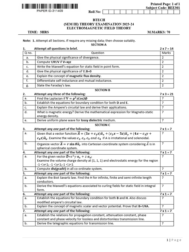 EMFT-5-Years-QP-pdf | PDF | Inductance | Physical Phenomena