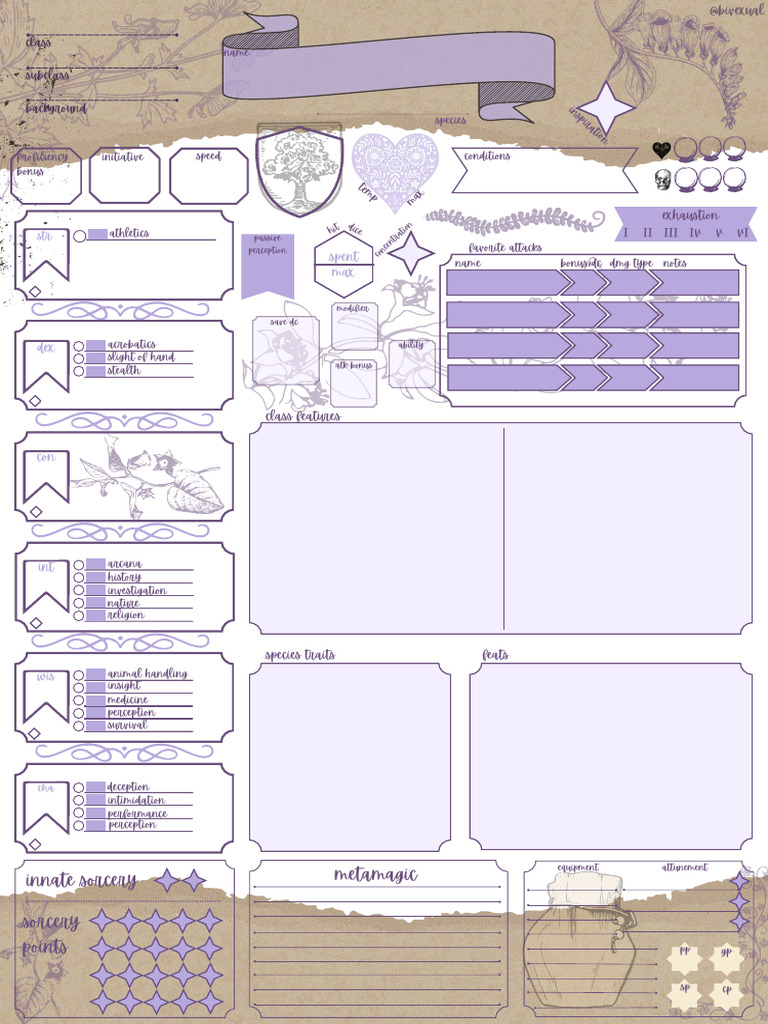Bivexual Sorc Character Sheet 5.5e | PDF | Role Playing Games | Fantasy ...