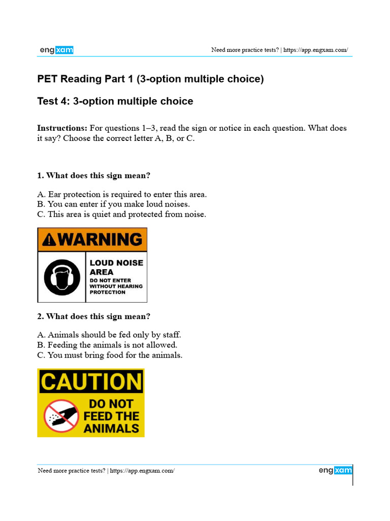 PET Reading Practice Test Answers | PDF | Multiple Choice