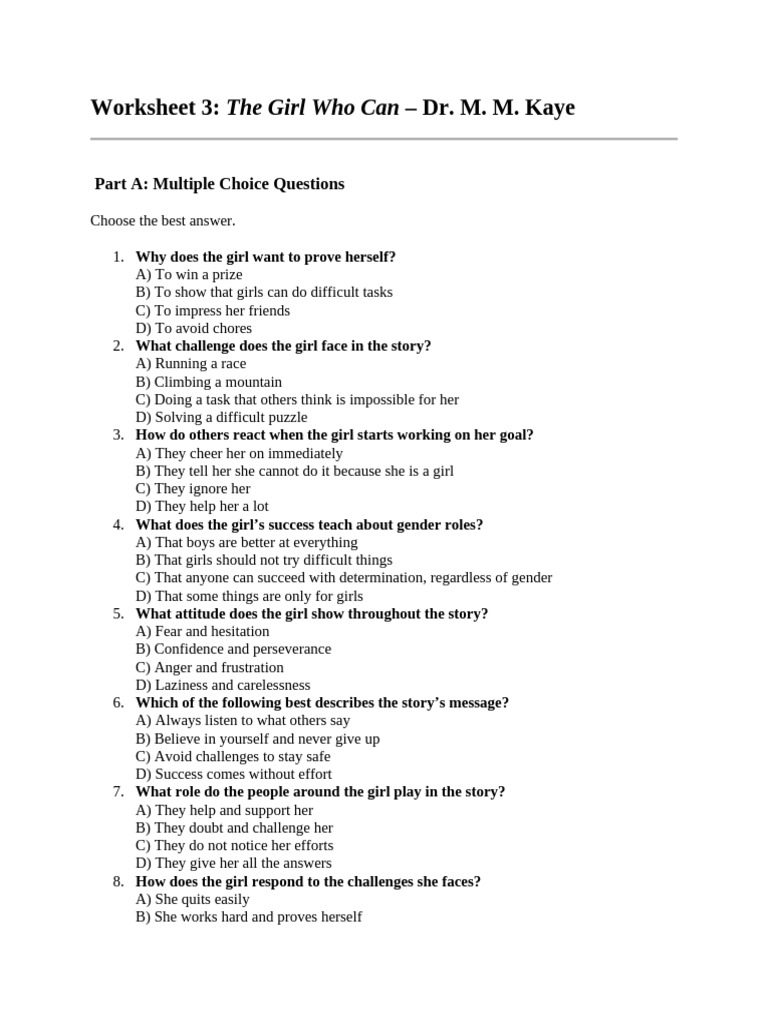 Girl Empowerment Worksheet: The Girl Who Can | PDF | Behavioural ...