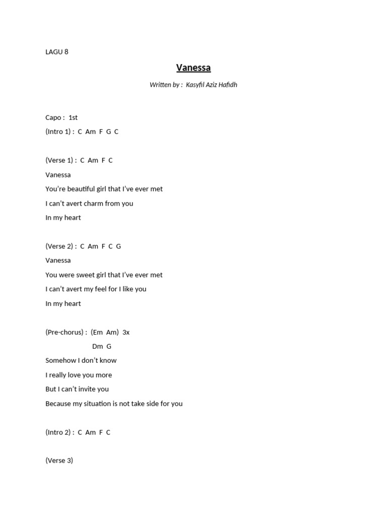 "Vanessa - Song Lyrics and Chords" | PDF