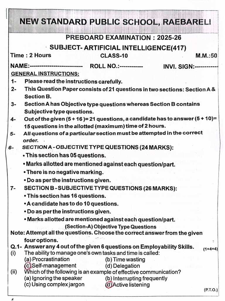 AI-417 Paper Solution (Section A) | PDF