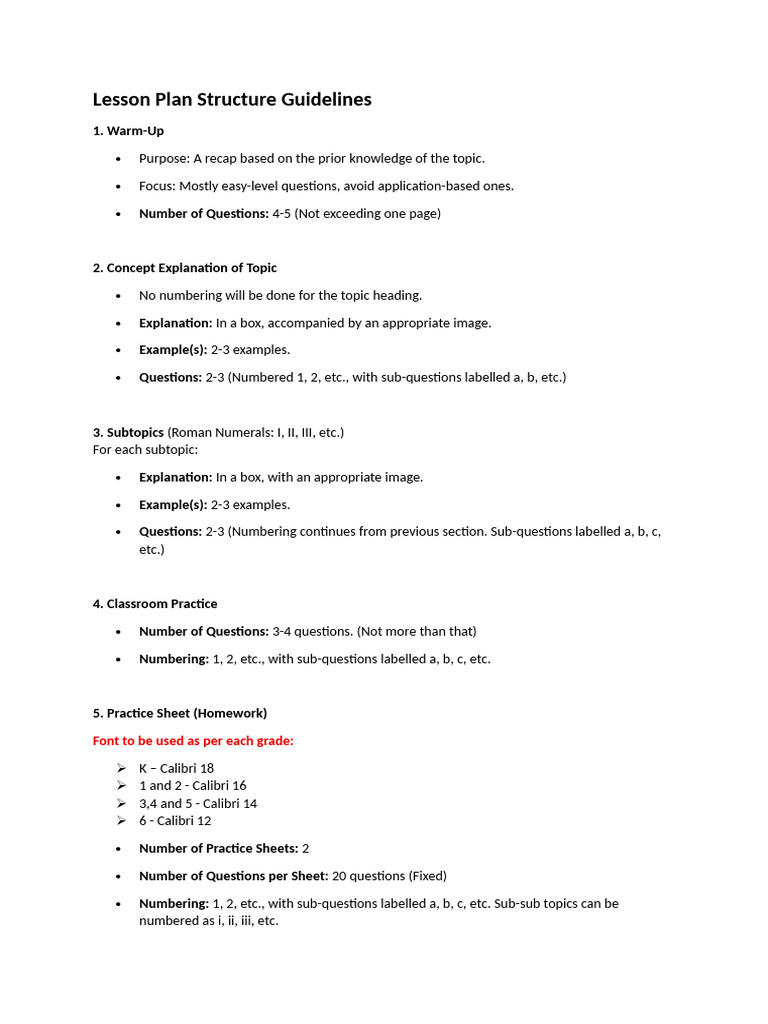 Lesson Plan Structure Guidelines | PDF