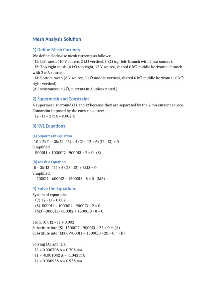 Mesh Analysis Solution | PDF