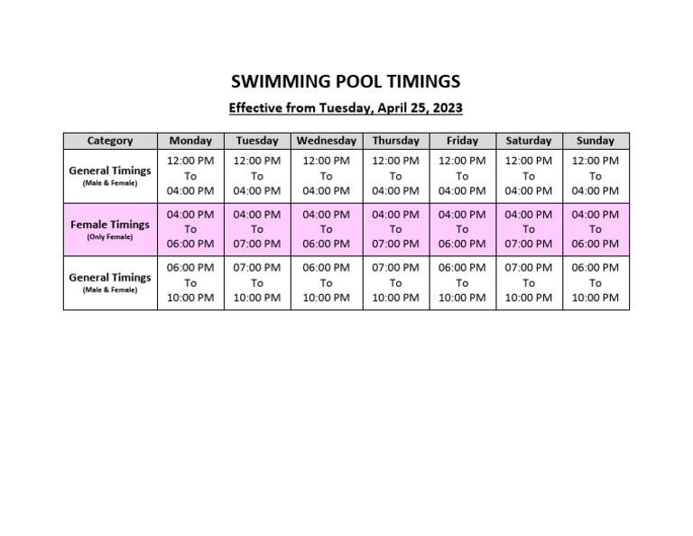 Swimming Pool Time | PDF