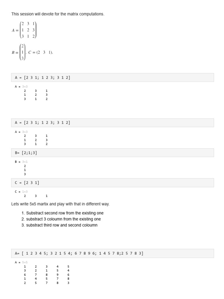 matlab-1 | PDF | Matrix (Mathematics) | Algebra