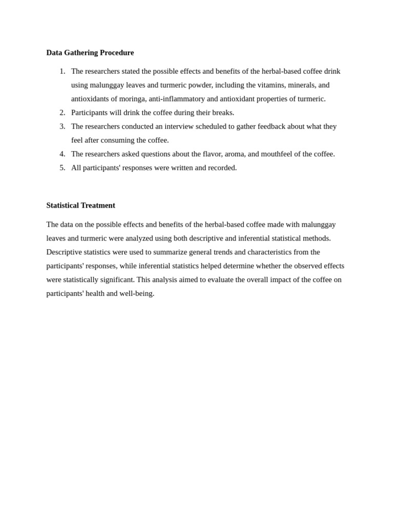 Data Gathering Procedure Statistical Treatment | PDF