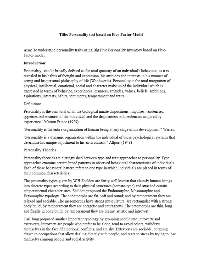 Big Five Personality Test Guide | PDF | Extraversion And Introversion ...