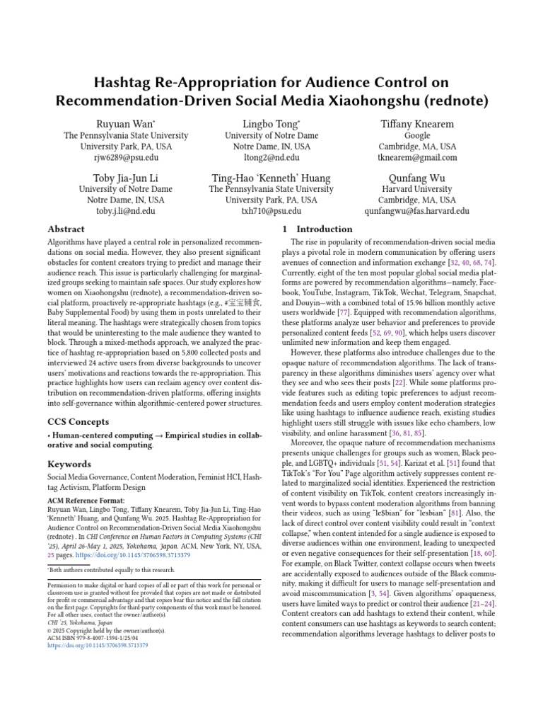 Hashtag Re-Appropriation For Audience Control On Recommendation-Driven ...