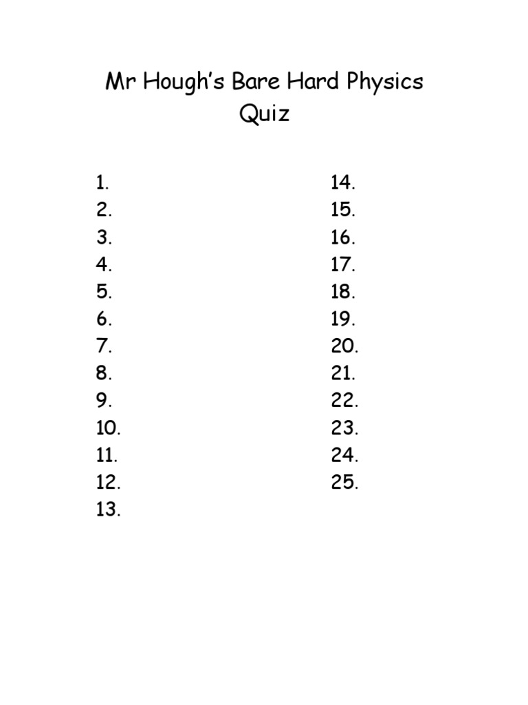 Physics Quiz by Mr. Hough | PDF