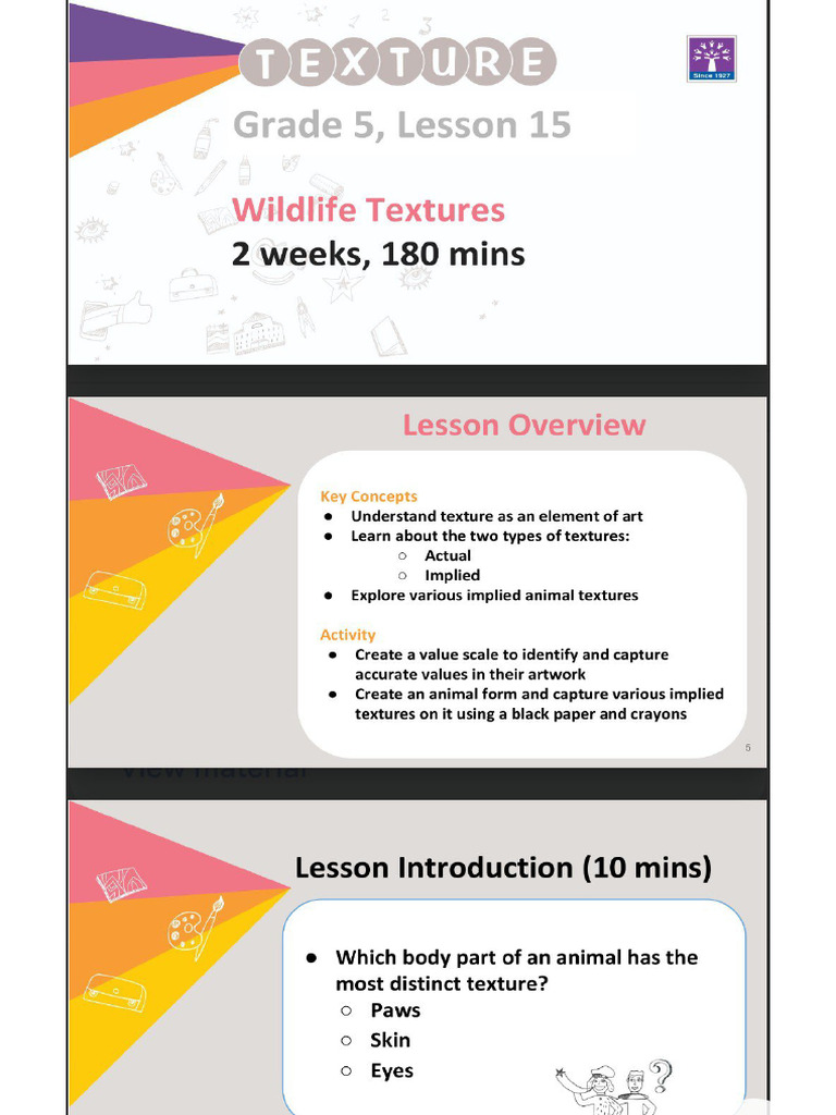 Grade 5 - Lesson 15 - Wildlife Textures | PDF