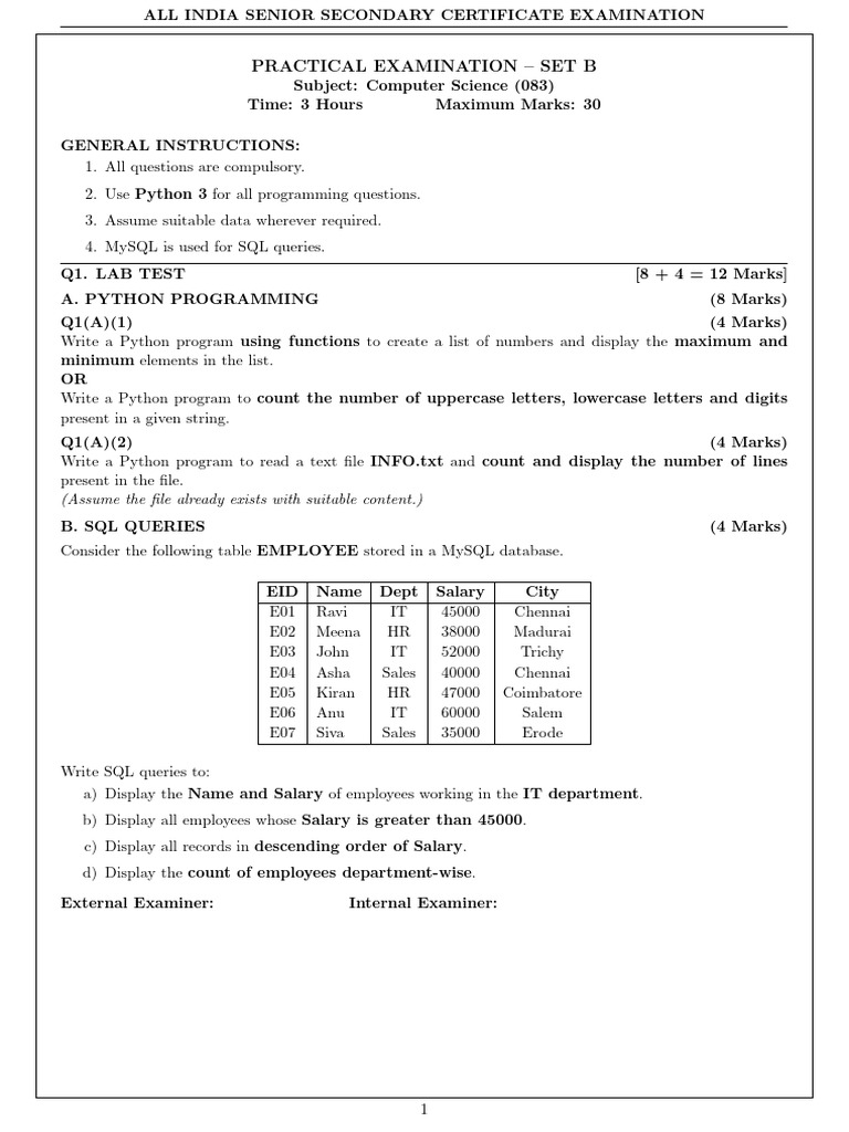 Computer Science Practical Exam 2023 | PDF