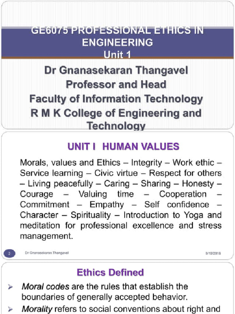 Professional Ethics Unit 1 | PDF