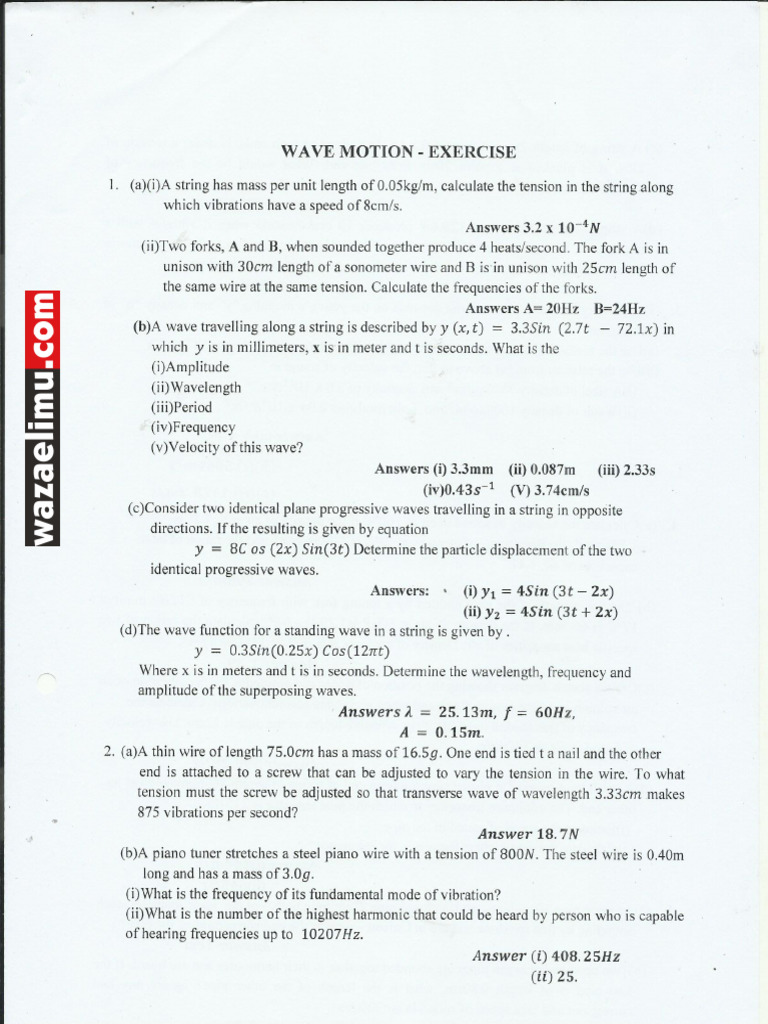 Wave Motion Exercise | PDF