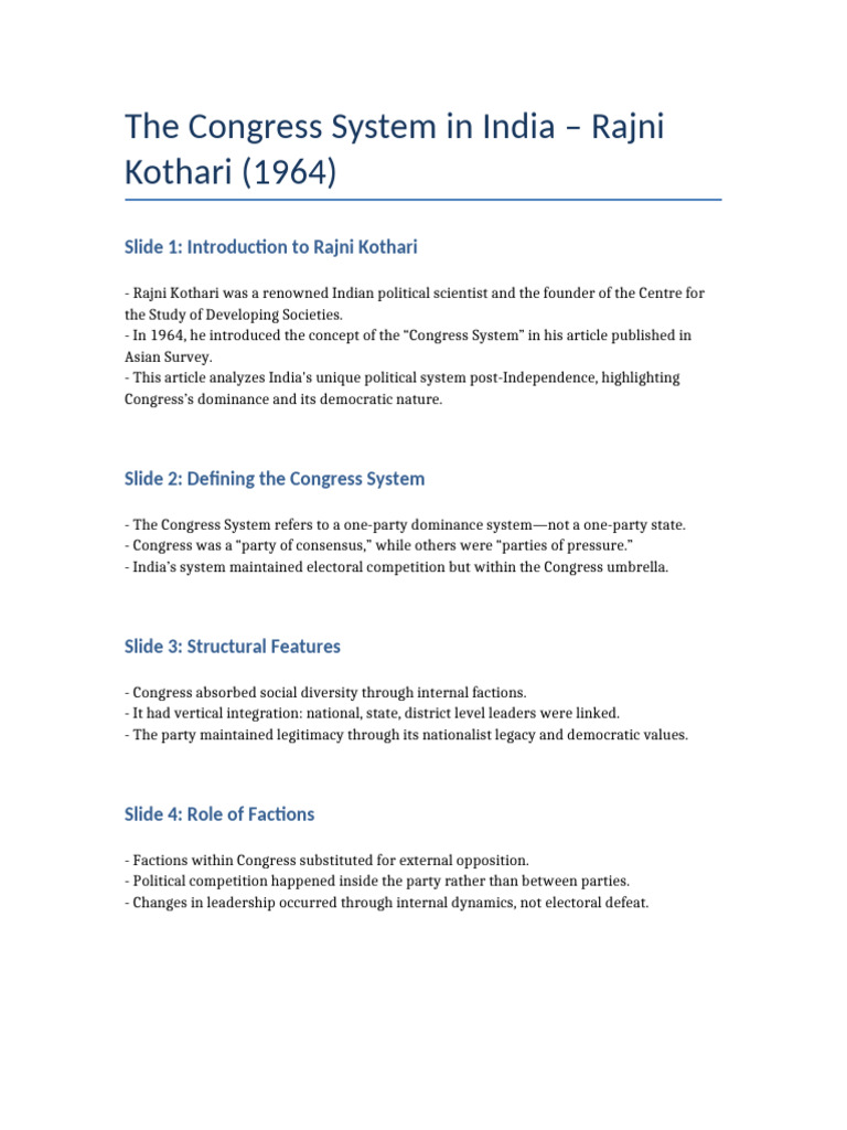 Understanding India's Congress System | PDF | Indian National Congress ...