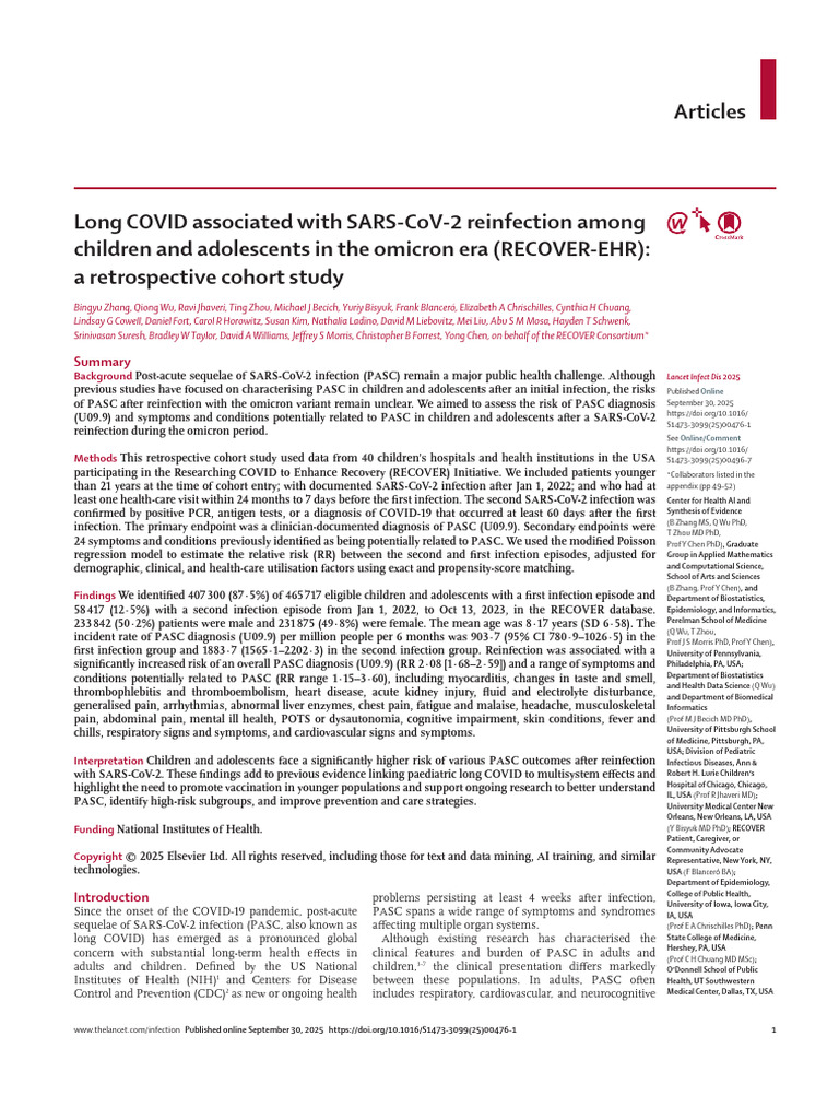Long COVID Associated With SARS-CoV-2 Reinfection Among Children and ...
