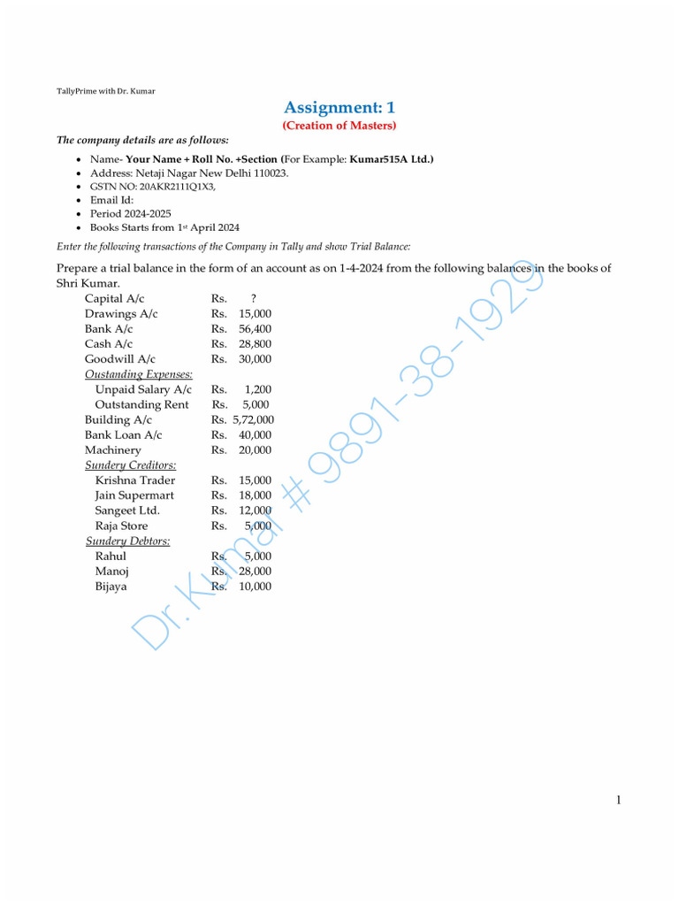 Assignment for Practice Tally Prime | PDF