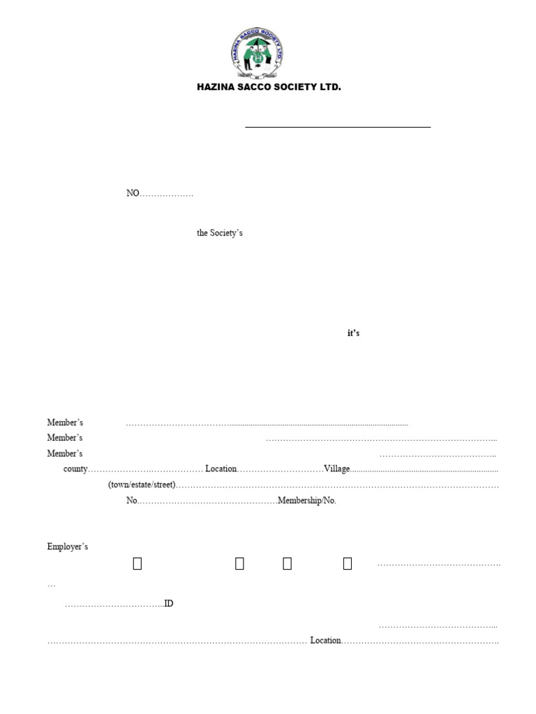 Hazina Sacco Loan Application Form 2023 | PDF | Loans | Credit