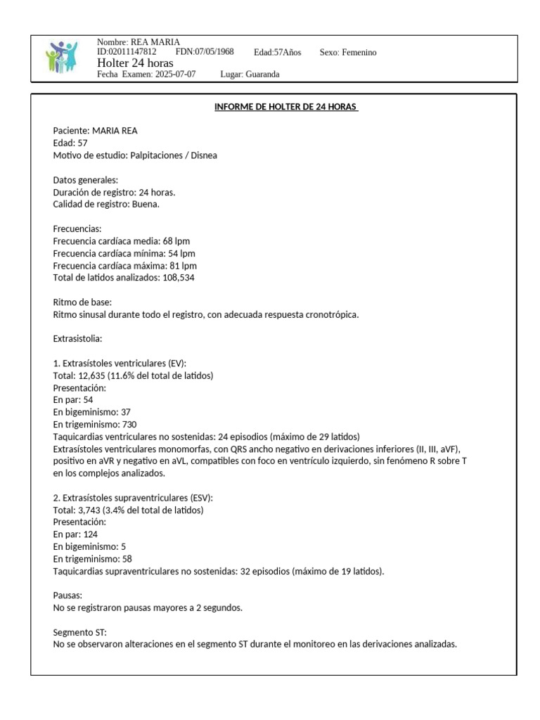Maria Rea Holter 24h | PDF | Corazón | Fisiología