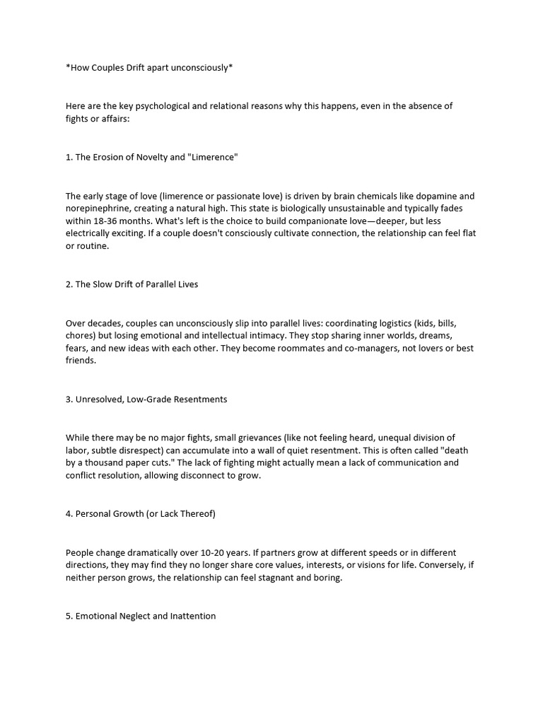 Family & Relationsip - How Couples Drift Apart Unconsciously | PDF ...