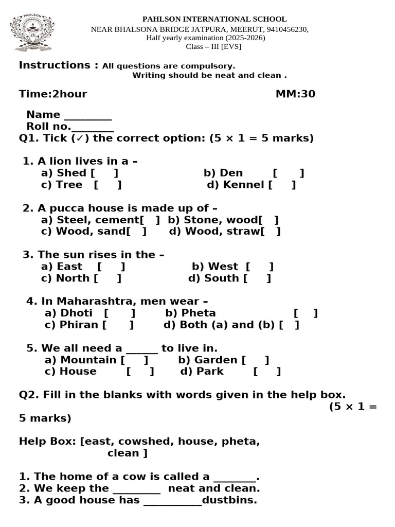 Class 3rd EVS HYE | PDF