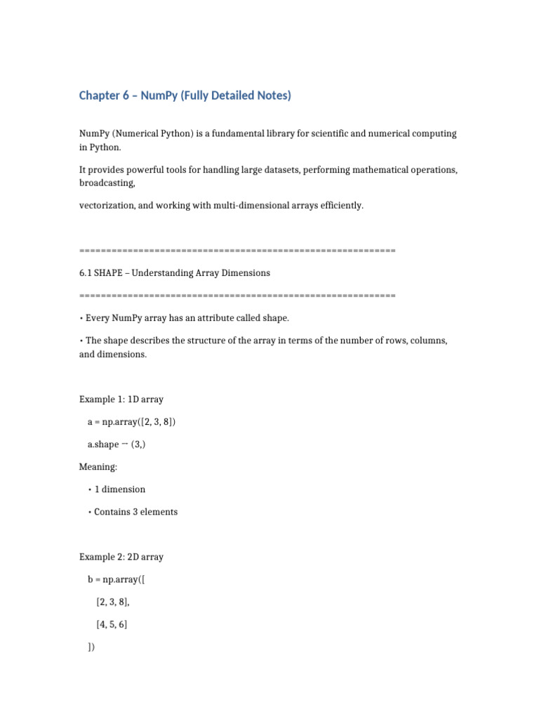 Chapter 6 NumPy Extra Detailed Notes | PDF | Computer Programming ...
