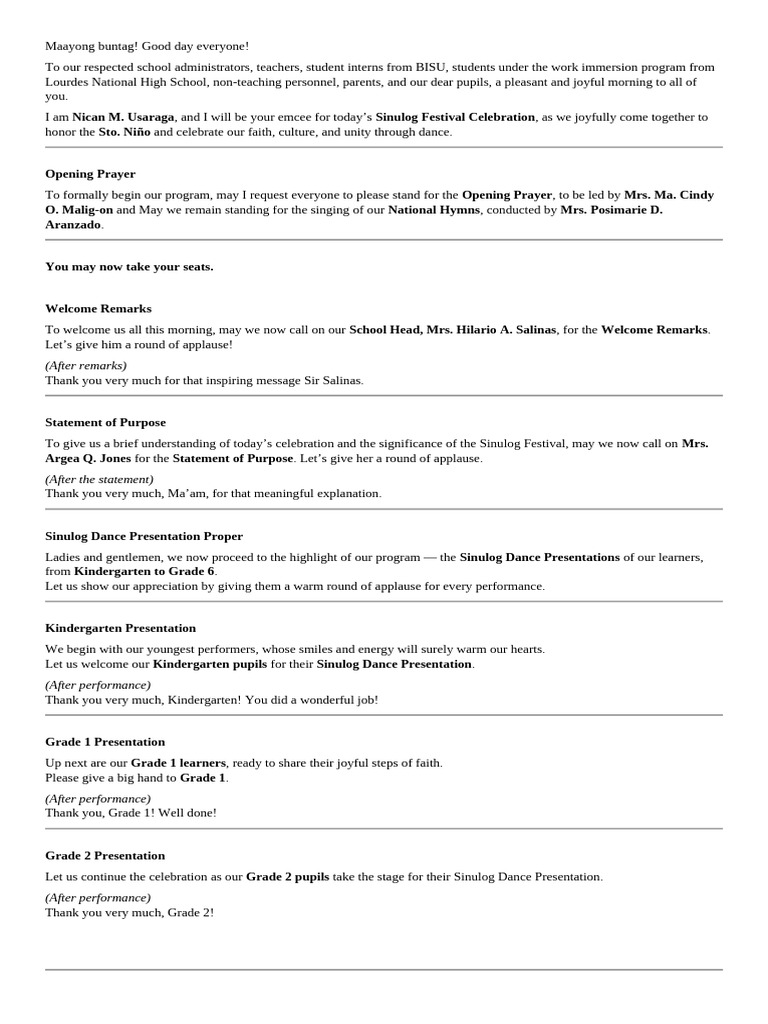Sinulog Festival Celebration Program | PDF